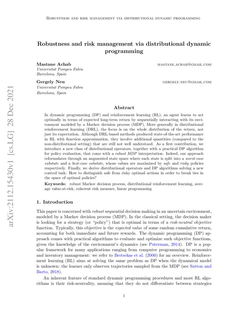 Robustness And Risk Management Via Distributional Dynamic Programming Deepai 3263