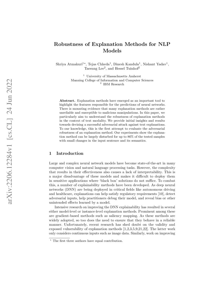 Robustness of Explanation Methods for NLP Models | DeepAI