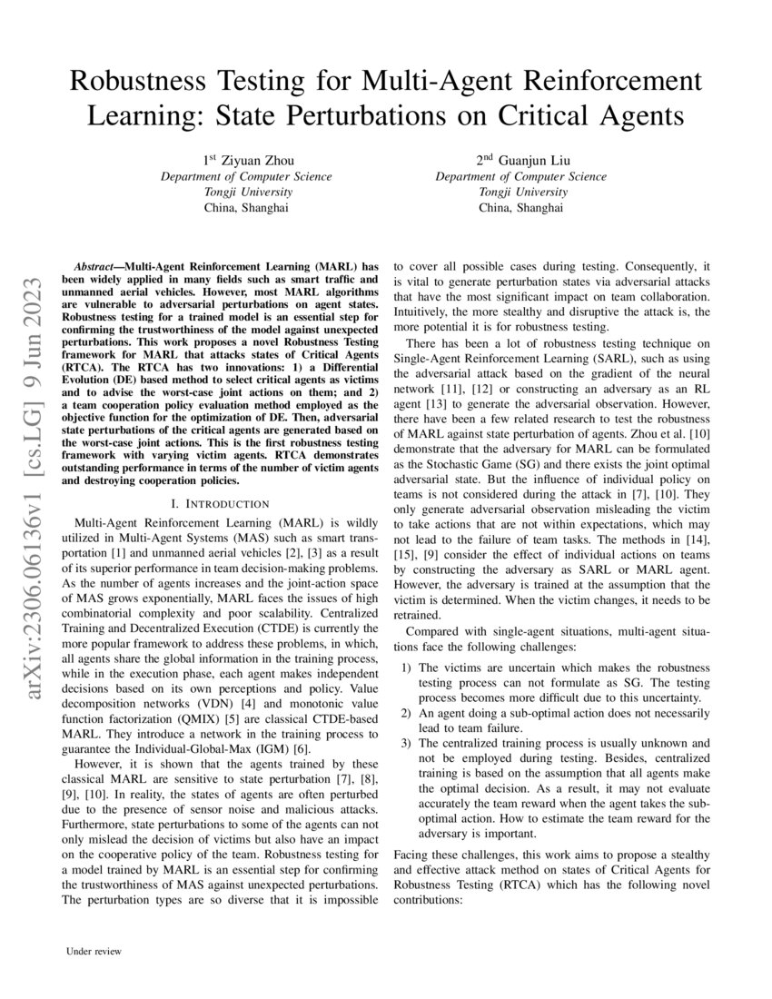 Robustness Testing For Multi Agent Reinforcement Learning State
