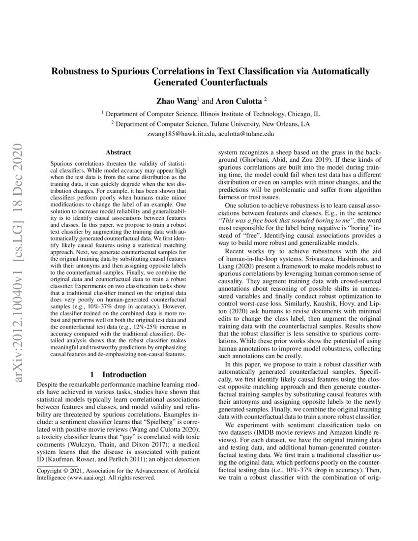 Robustness To Spurious Correlations In Text Classification Via Automatically Generated
