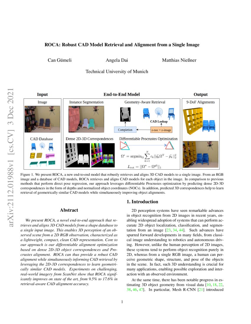 ROCA: Robust CAD Model Retrieval and Alignment from a Single Image | DeepAI