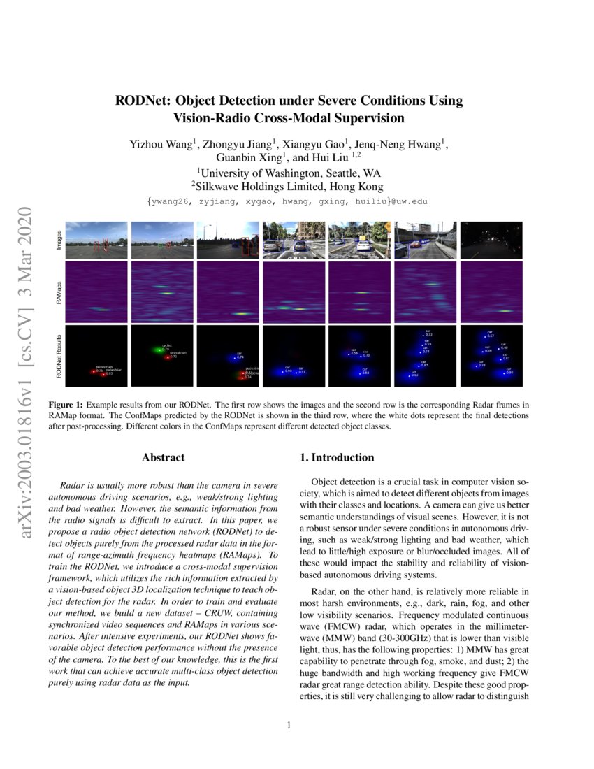 Rodnet Object Detection Under Severe Conditions Using Vision Radio