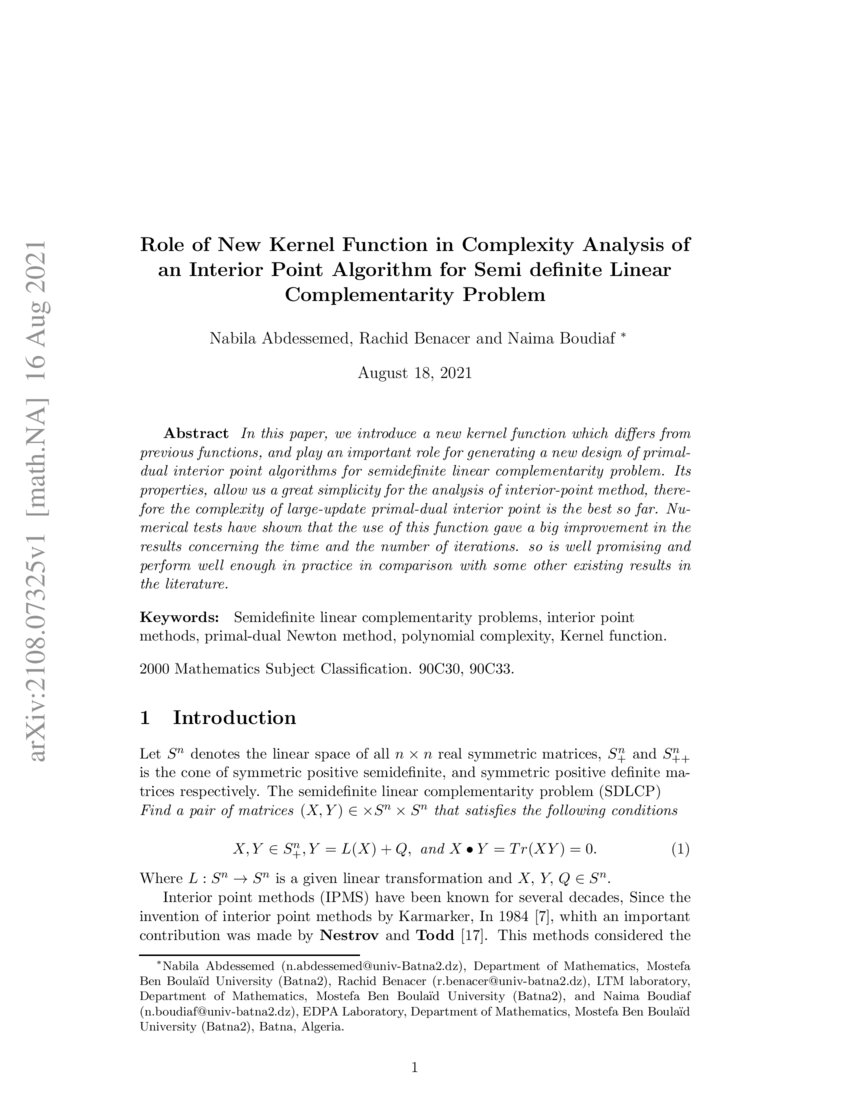 Role Of New Kernel Function In Complexity Analysis Of An Interior Point Algorithm For Semi 5632