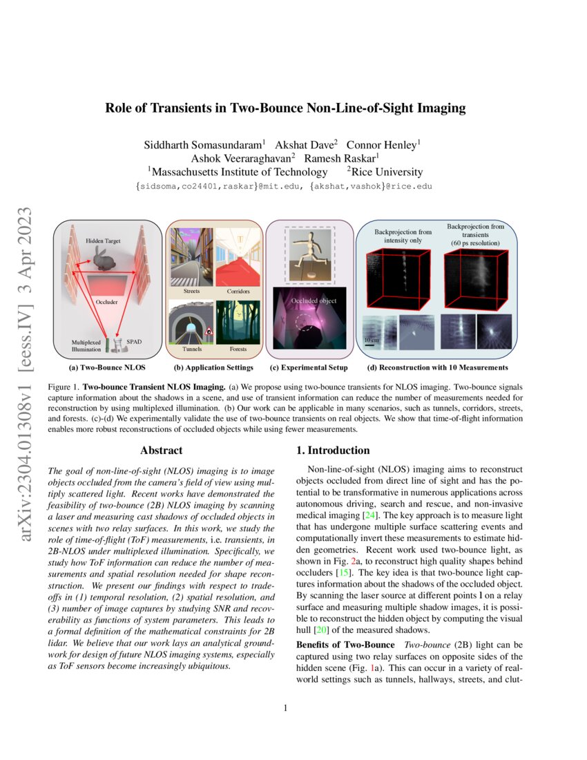 Role of Transients in Two-Bounce Non-Line-of-Sight Imaging | DeepAI