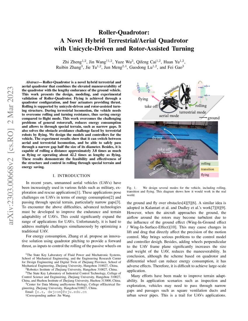 Roller-Quadrotor: A Novel Hybrid Terrestrial/Aerial Quadrotor with ...