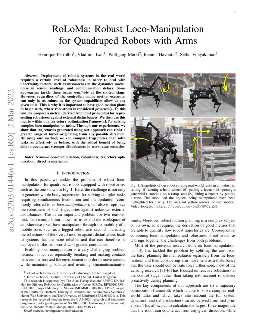 RoLoMa: Robust Loco-Manipulation for Quadruped Robots with Arms | DeepAI