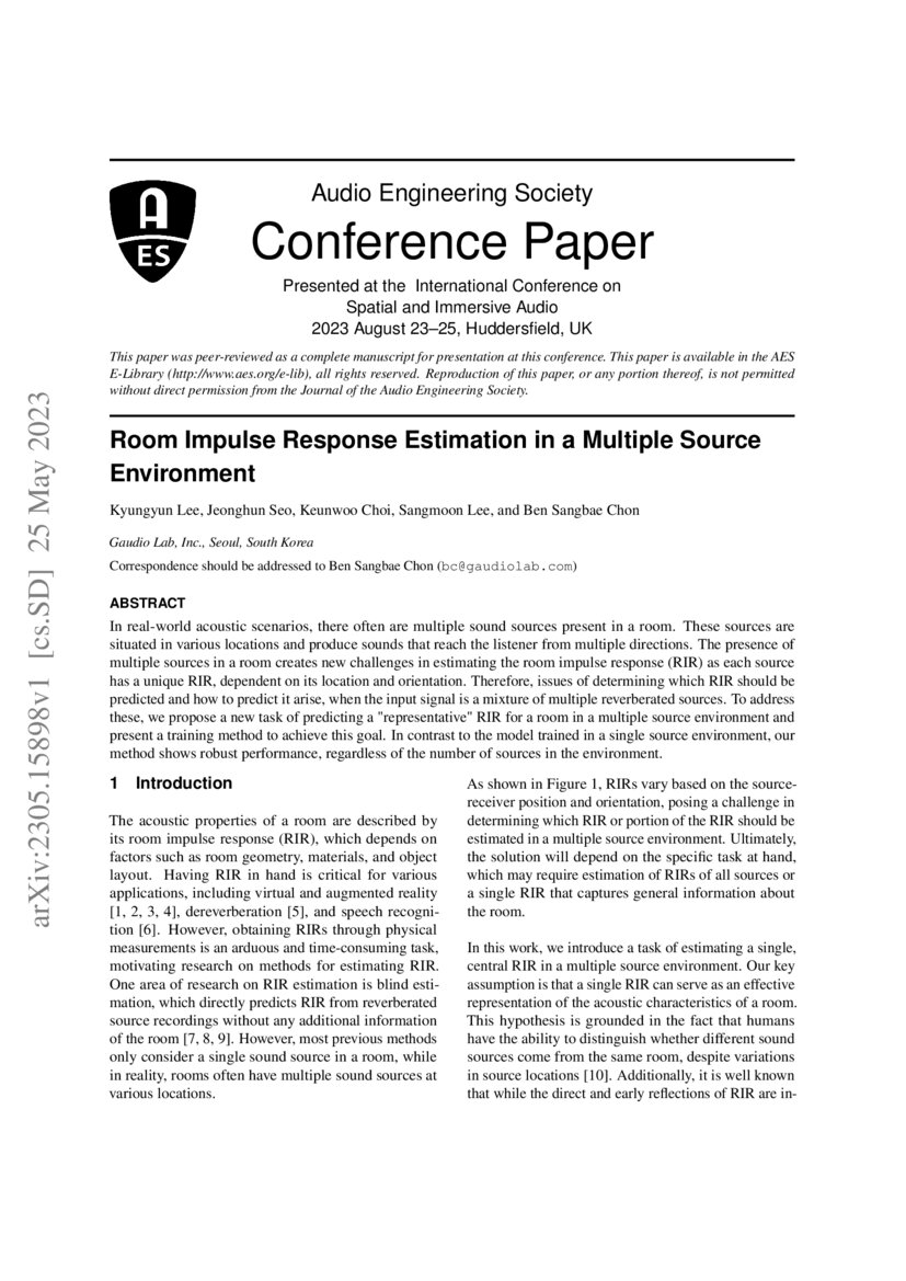 Room Impulse Response Estimation In A Multiple Source Environment Deepai