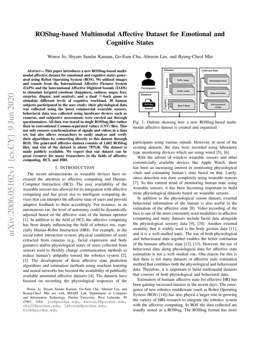 Rosbag Based Multimodal Affective Dataset For Emotional And Cognitive