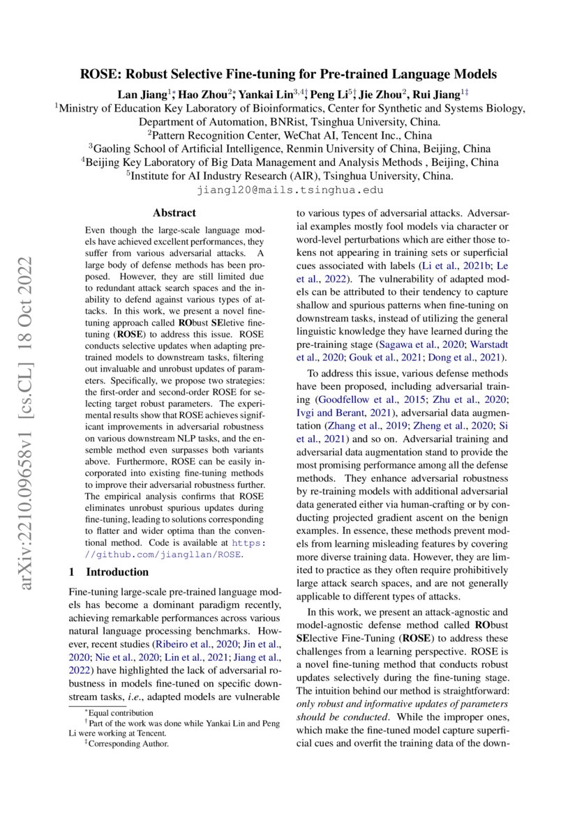ROSE: Robust Selective Fine-tuning for Pre-trained Language Models | DeepAI