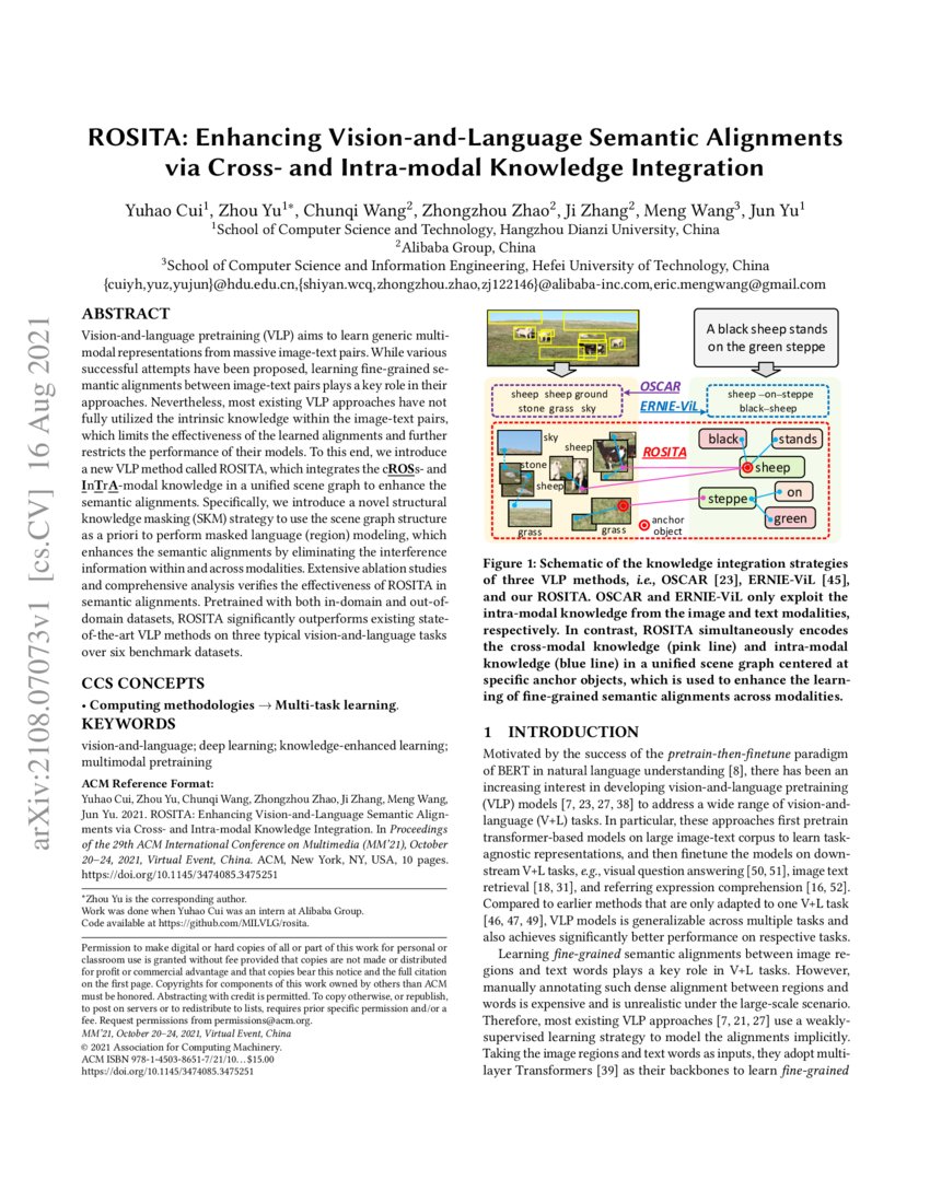 ROSITA: Enhancing Vision-and-Language Semantic Alignments via Cross- and Intra-modal Knowledge ...