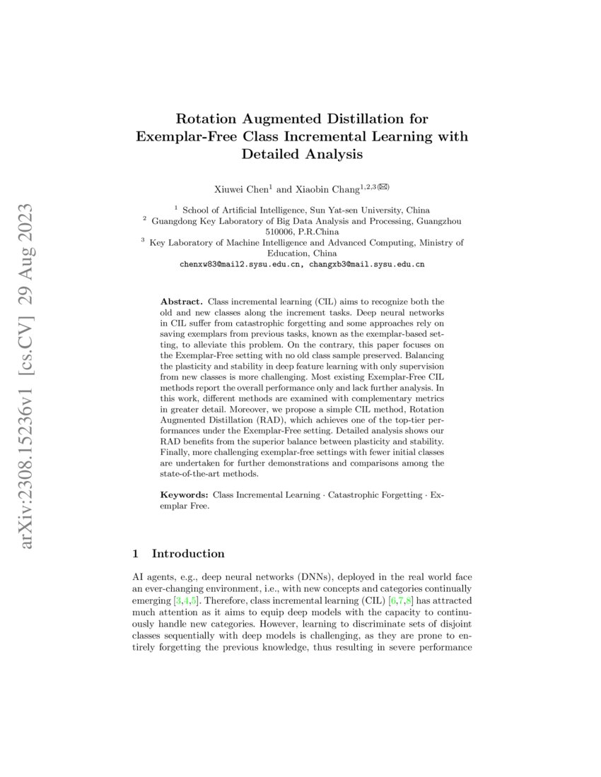 Rotation Augmented Distillation for Exemplar-Free Class Incremental Learning with Detailed ...