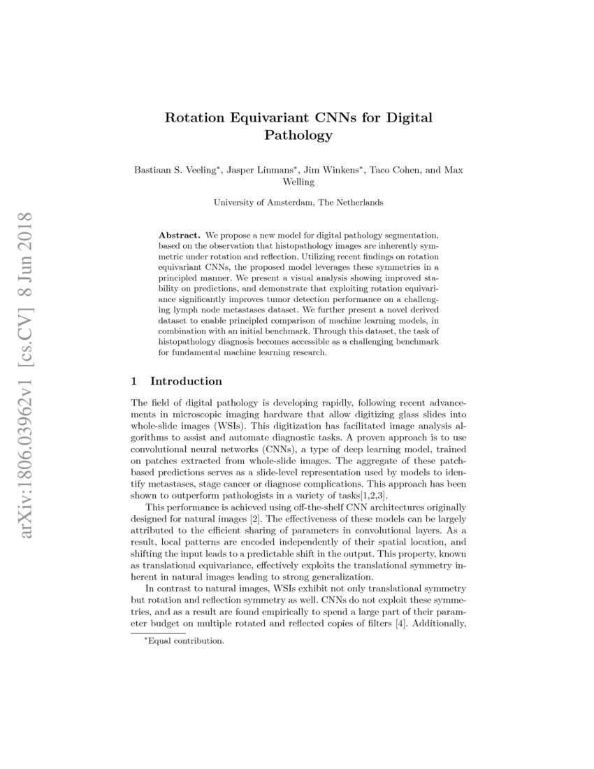 Rotation Equivariant CNNs for Digital Pathology | DeepAI Rotation Equivariant CNNs for Digital Pathology | DeepAI