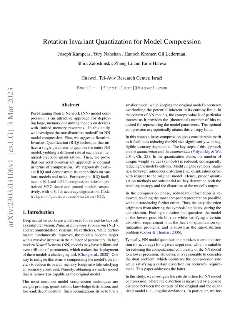 Rotation Invariant Quantization For Model Compression Deepai 1633