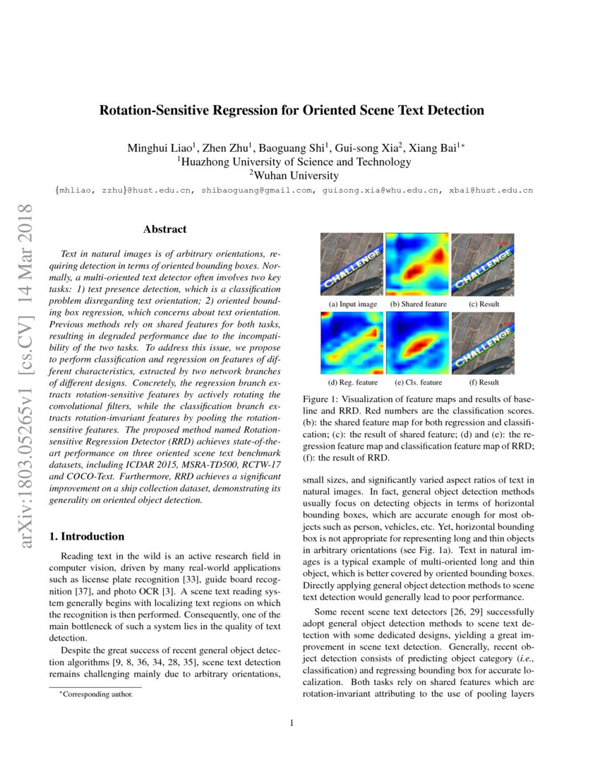 Rotation Sensitive Regression For Oriented Scene Text Detection Deepai 0721