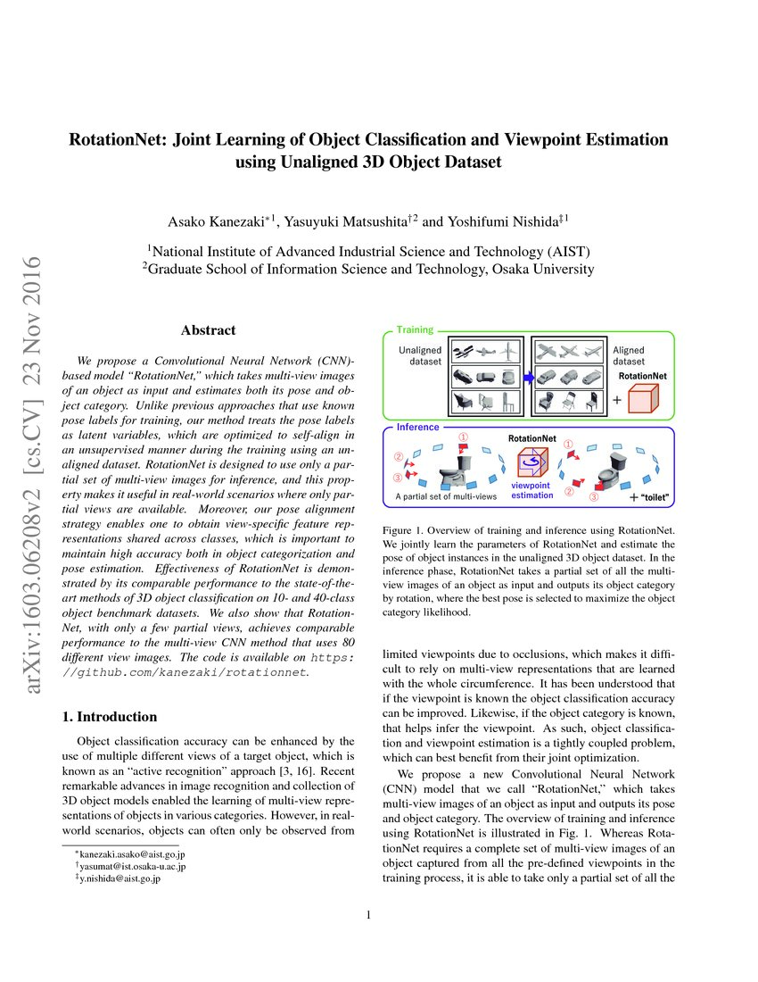 Rotationnet Joint Object Categorization And Pose Estimation Using Multiviews From Unsupervised