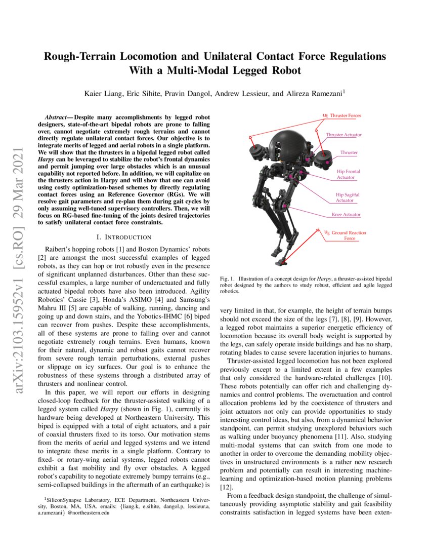 Rough Terrain Locomotion And Unilateral Contact Force Regulations With A Multi Modal Legged