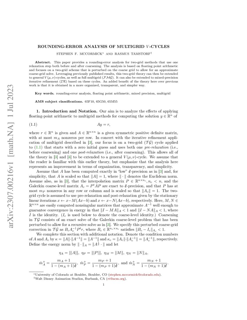 Rounding Error Analysis Of Multigrid V Cycles Deepai