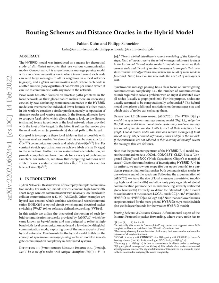 Routing Schemes And Distance Oracles In The Hybrid Model Deepai