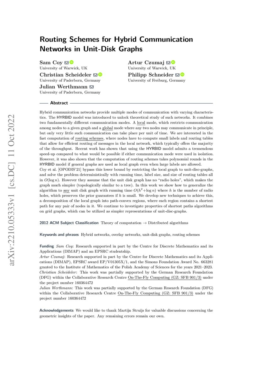 Routing Schemes For Hybrid Communication Networks In Unit Disk Graphs Deepai