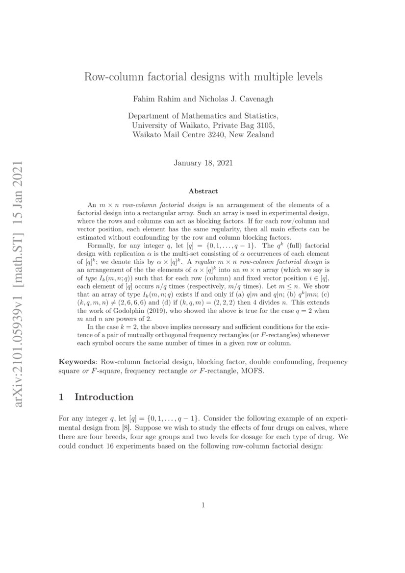 Row-column factorial designs with multiple levels | DeepAI