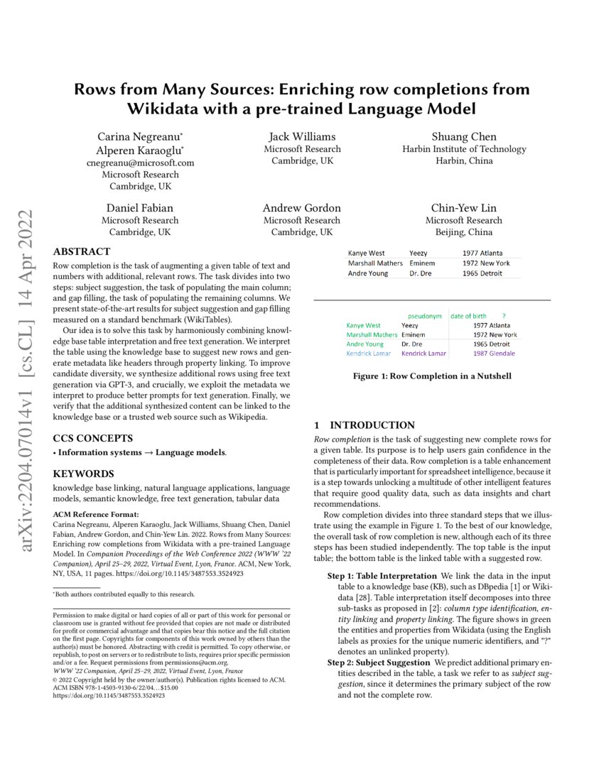 Rows from Many Sources: Enriching row completions from Wikidata with a pre-trained Language ...