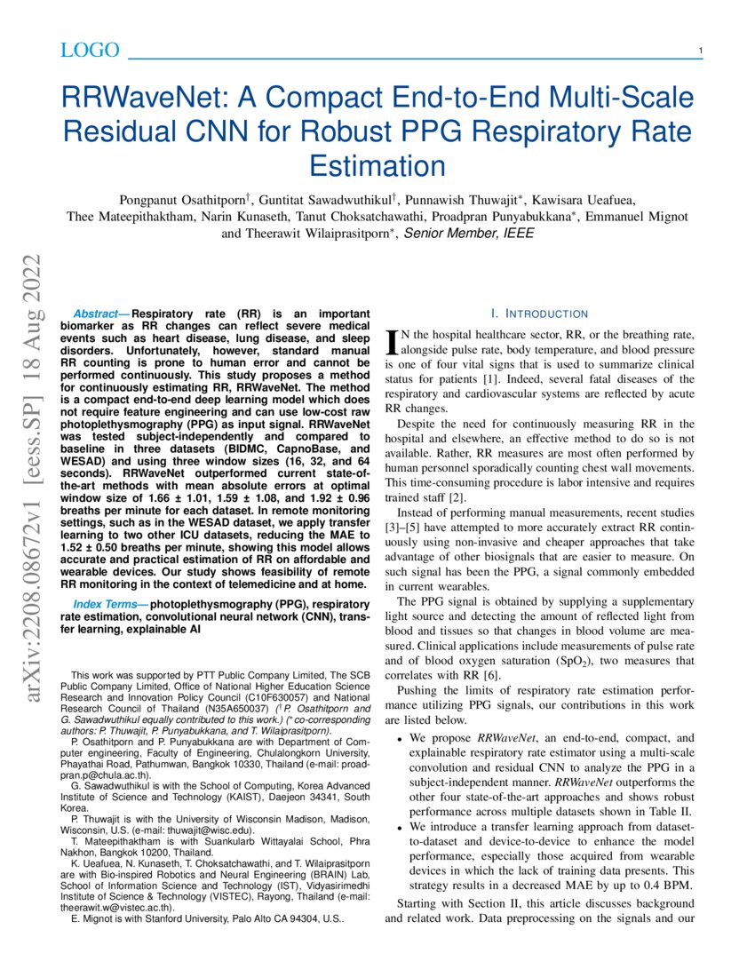 Rrwavenet A Compact End To End Multi Scale Residual Cnn For Robust Ppg Respiratory Rate 2013