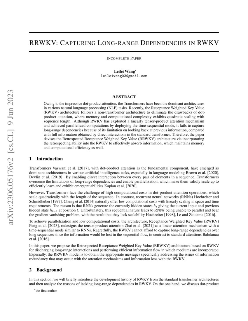 RRWKV: Capturing Long-range Dependencies in RWKV | DeepAI