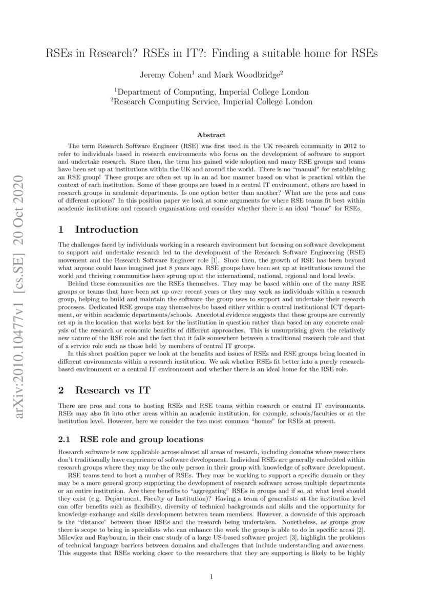 RSEs in Research? RSEs in IT?: Finding a suitable home for RSEs | DeepAI