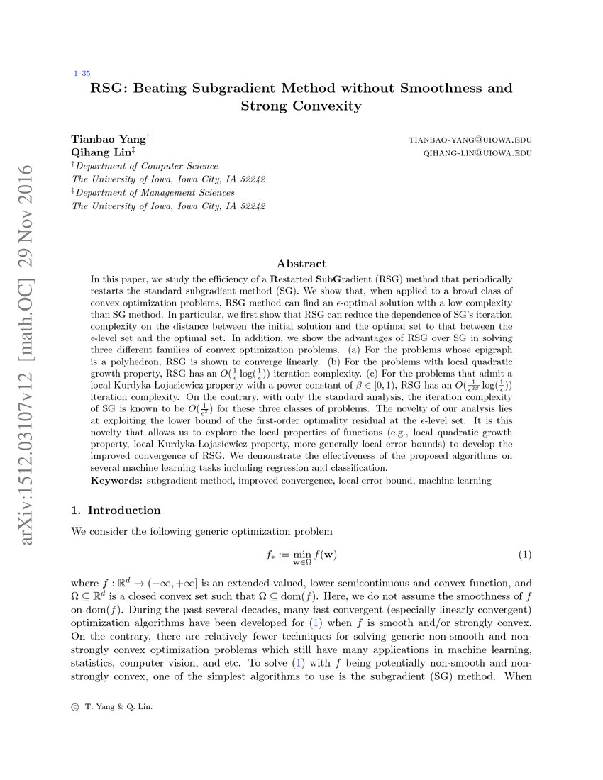 RSG: Beating Subgradient Method without Smoothness and Strong Convexity | DeepAI