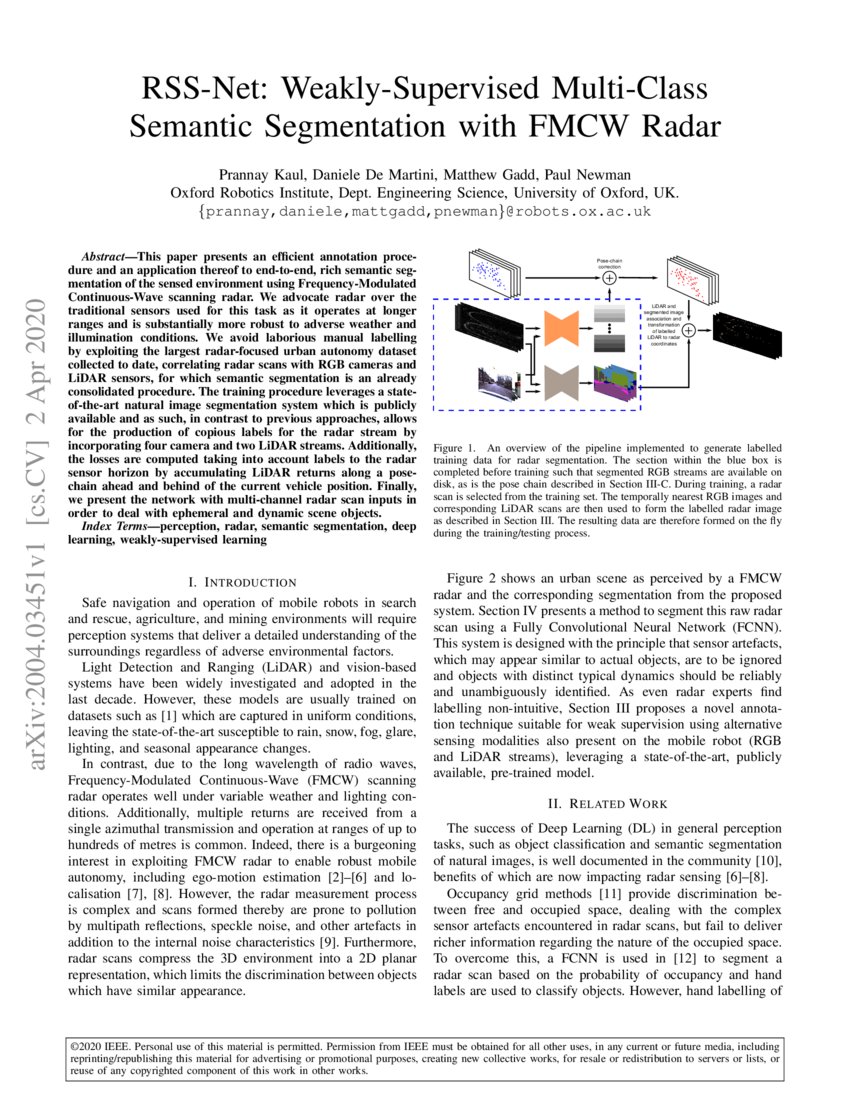 Rss Net Weakly Supervised Multi Class Semantic Segmentation With Fmcw Radar Deepai
