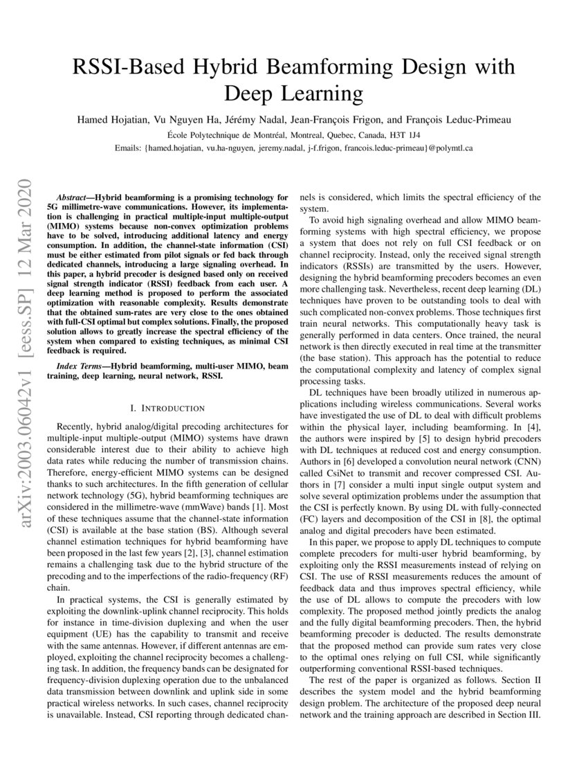 RSSI-Based Hybrid Beamforming Design with Deep Learning | DeepAI
