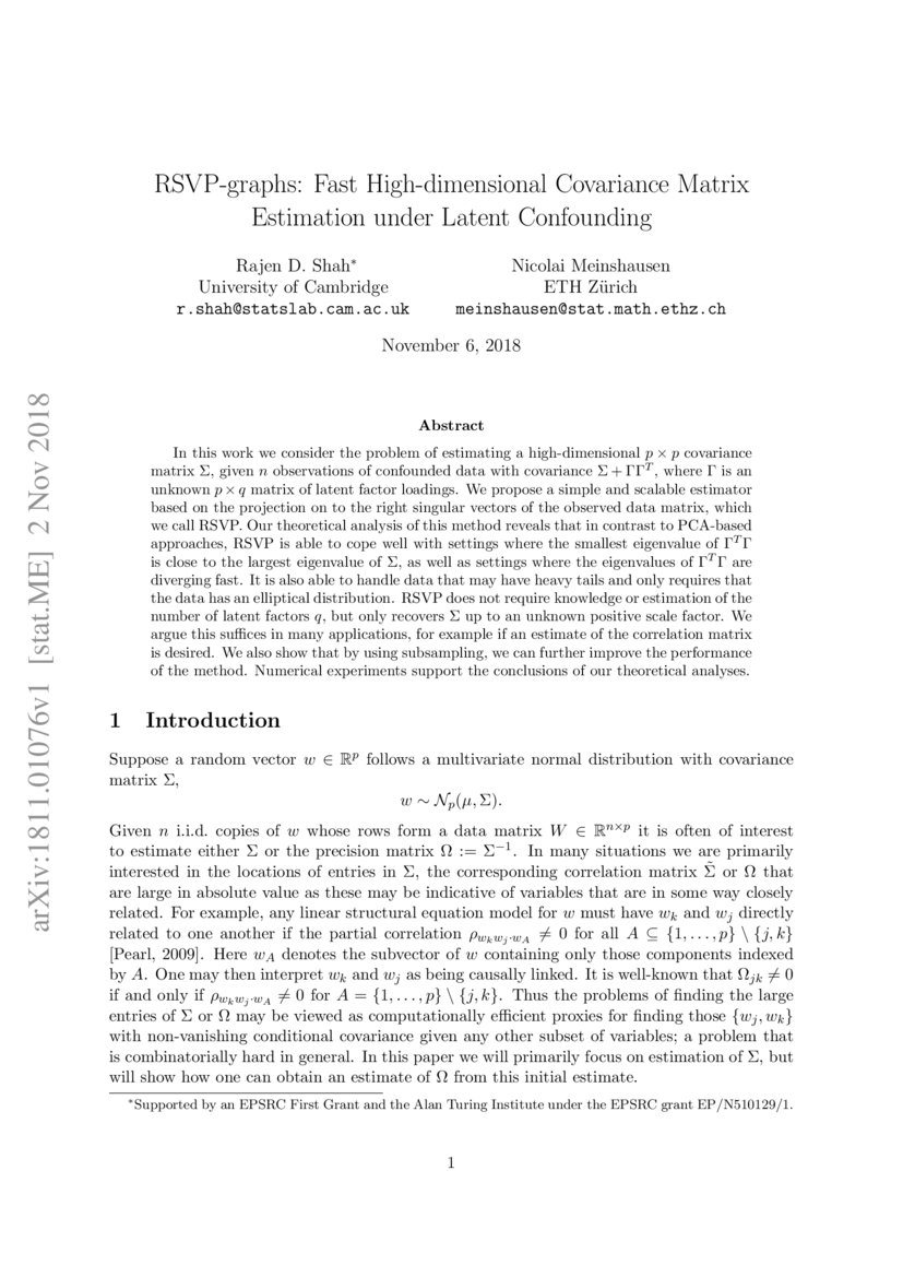 RSVP-graphs: Fast High-dimensional Covariance Matrix Estimation under Latent Confounding | DeepAI