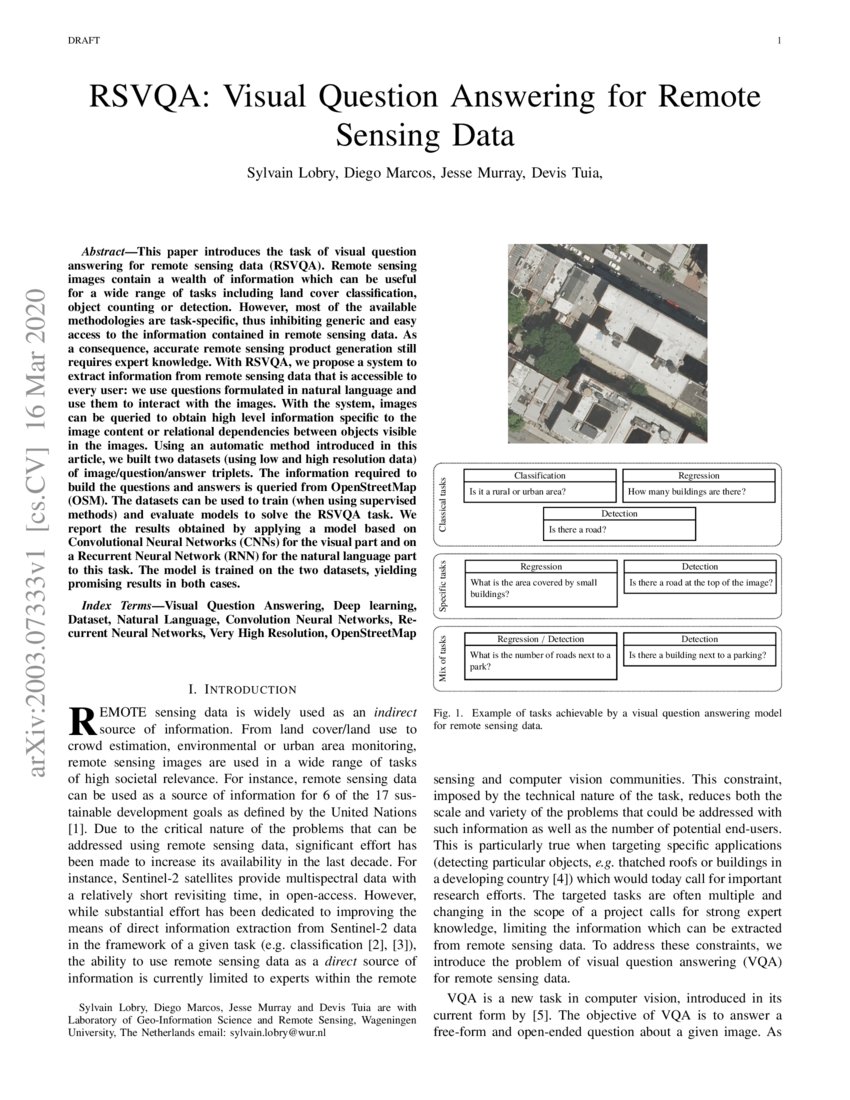 RSVQA: Visual Question Answering for Remote Sensing Data | DeepAI