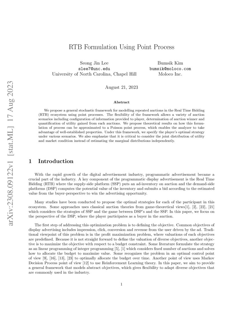 RTB Formulation Using Point Process | DeepAI
