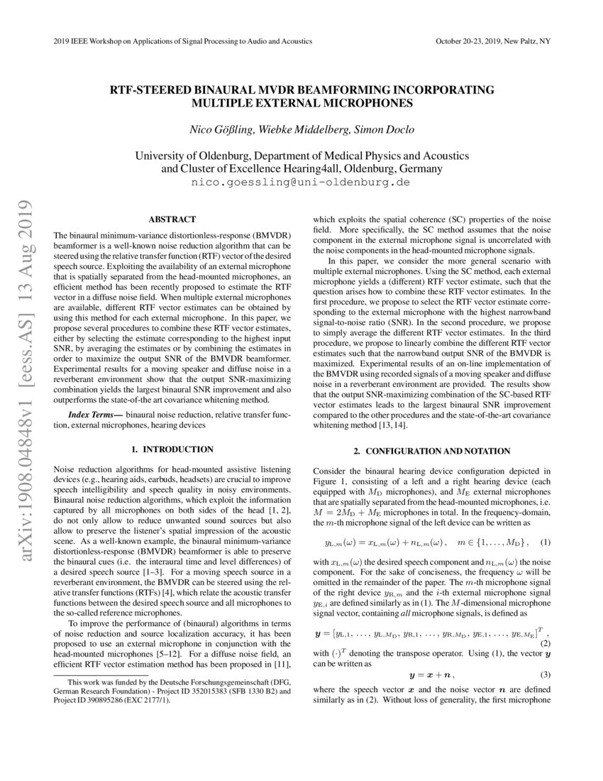 RTF-steered binaural MVDR beamforming incorporating multiple external microphones | DeepAI