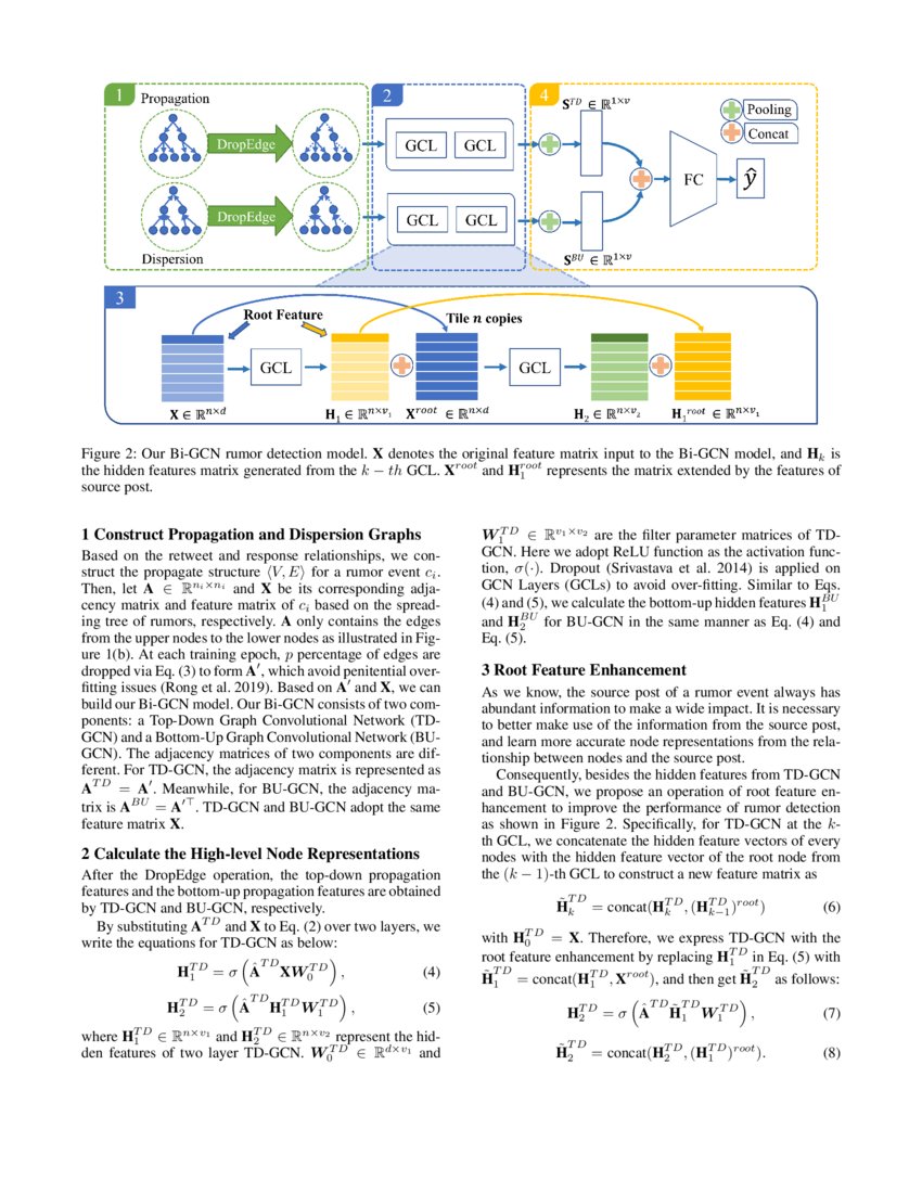 Rumor Detection On Social Media With Bi Directional Graph Convolutional Networks Deepai