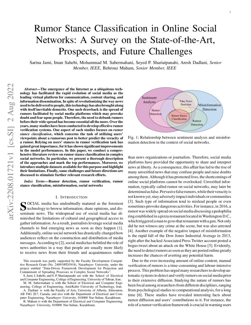 Rumor Stance Classification in Online Social Networks: A Survey on the State-of-the-Art ...