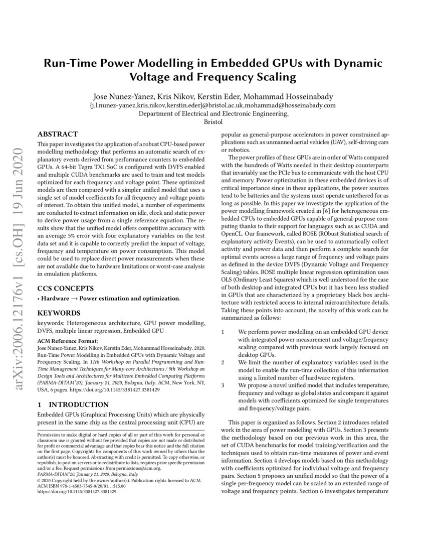 Run Time Power Modelling In Embedded Gpus With Dynamic Voltage And Frequency Scaling Deepai