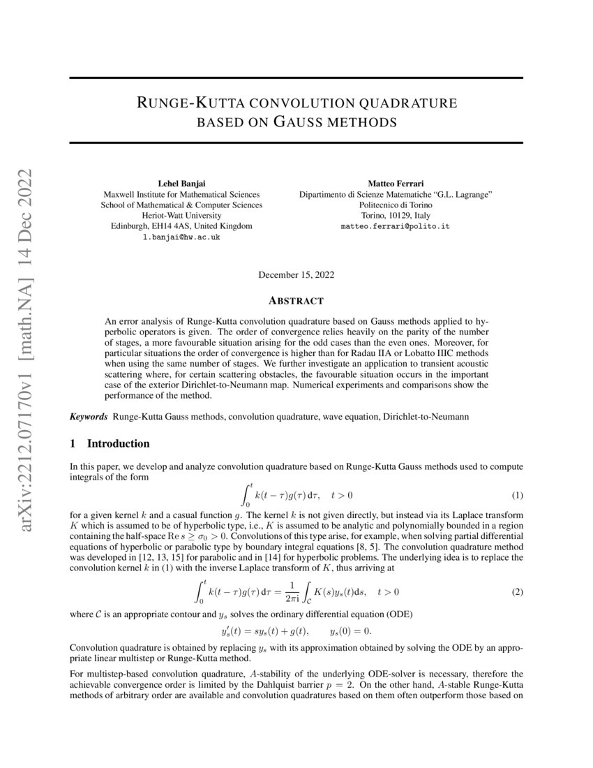 Runge Kutta Convolution Quadrature Based On Gauss Methods Deepai