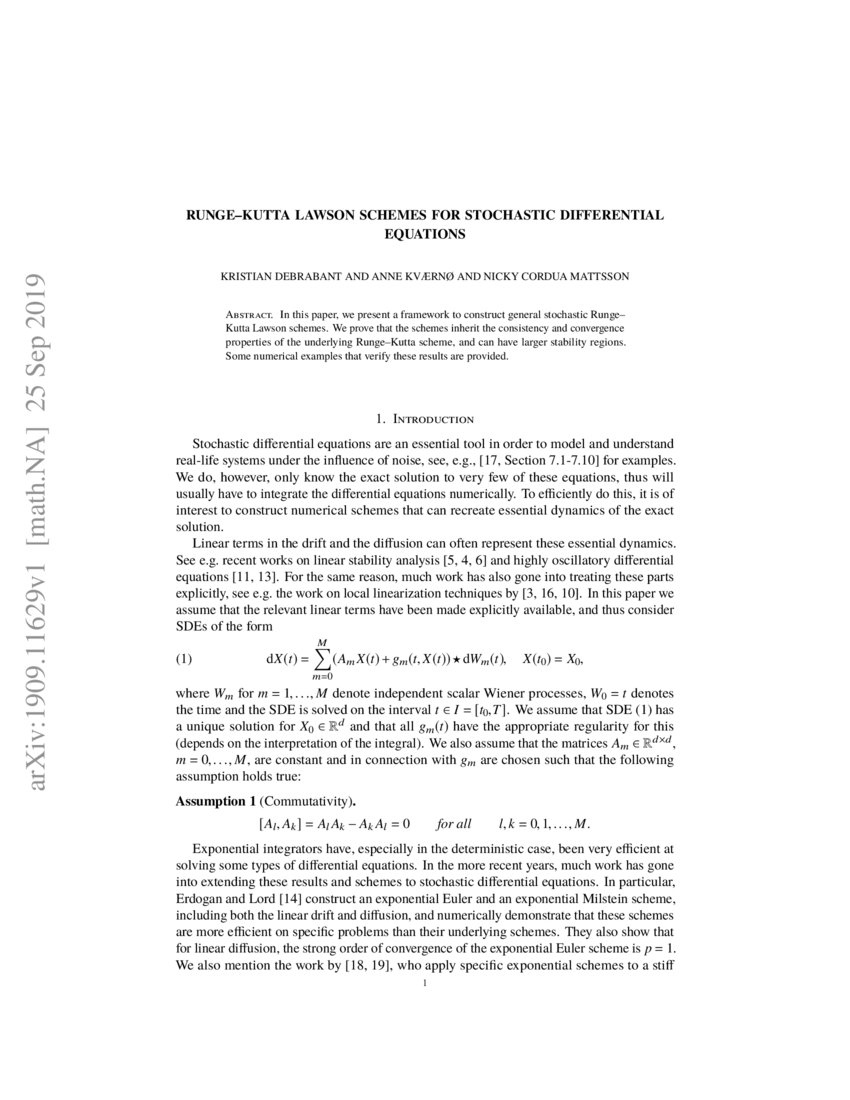 Runge-Kutta Lawson schemes for stochastic differential equations | DeepAI