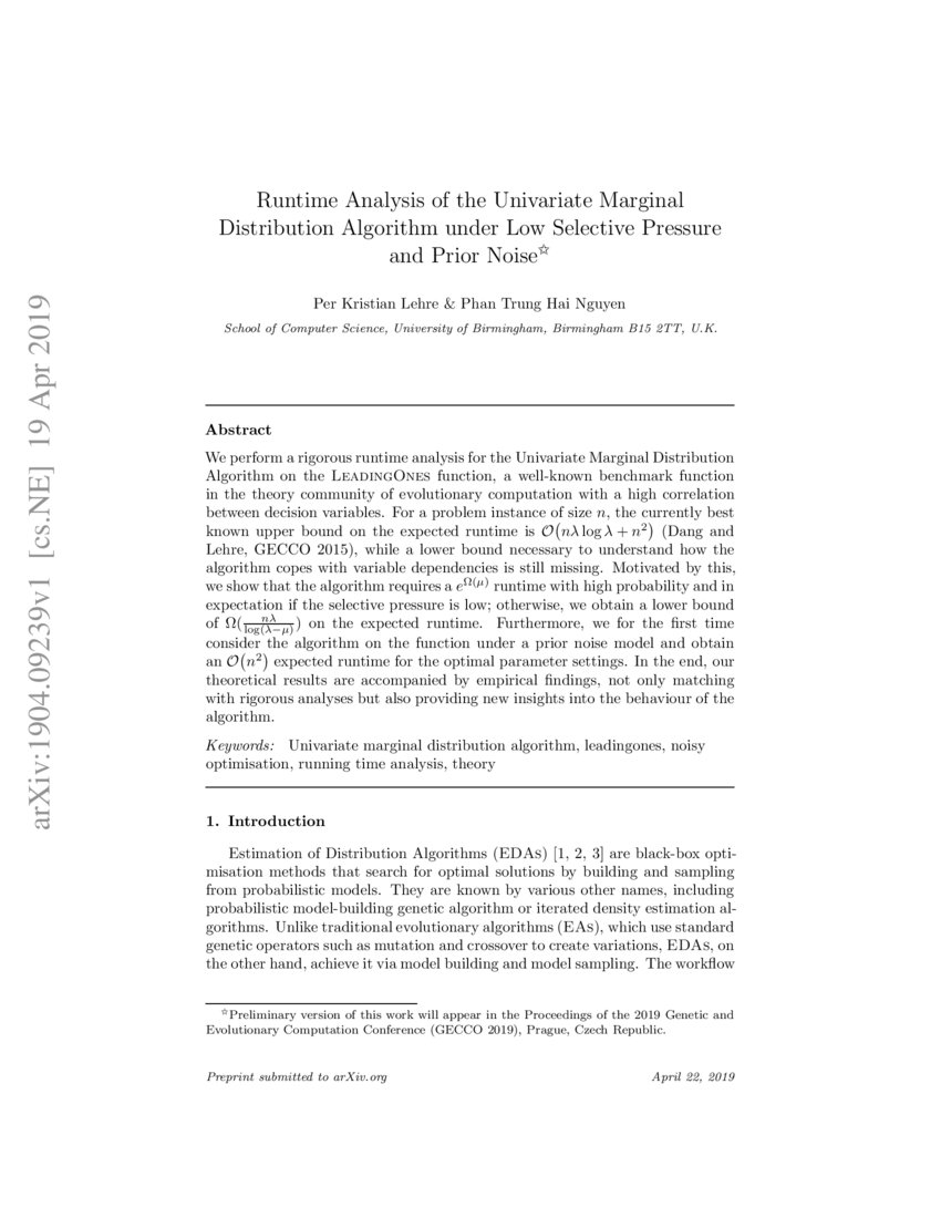 Runtime Analysis Of The Univariate Marginal Distribution Algorithm
