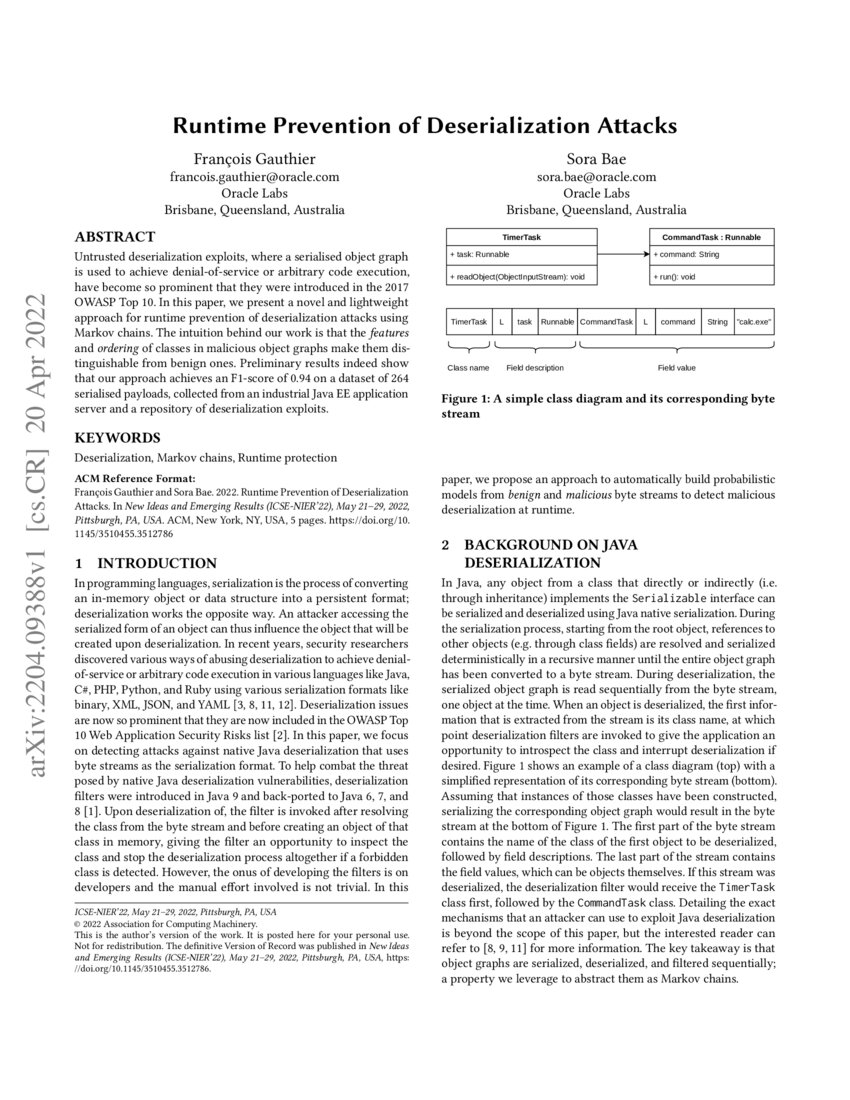 Runtime Prevention of Deserialization Attacks | DeepAI