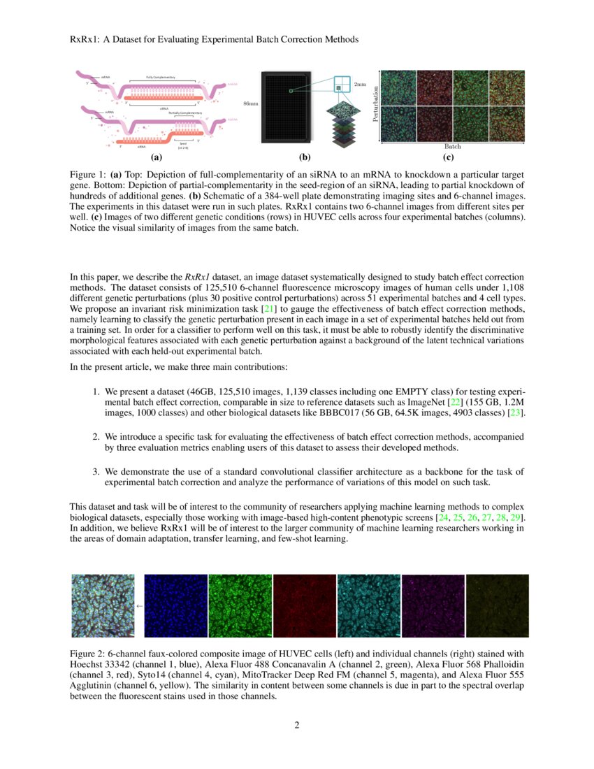 Rxrx1 A Dataset For Evaluating Experimental Batch Correction Methods