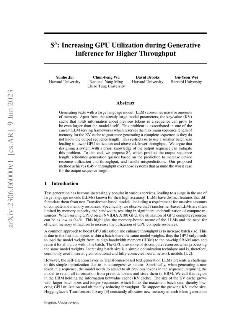 S 3 Increasing Gpu Utilization During Generative Inference For Higher Throughput Deepai