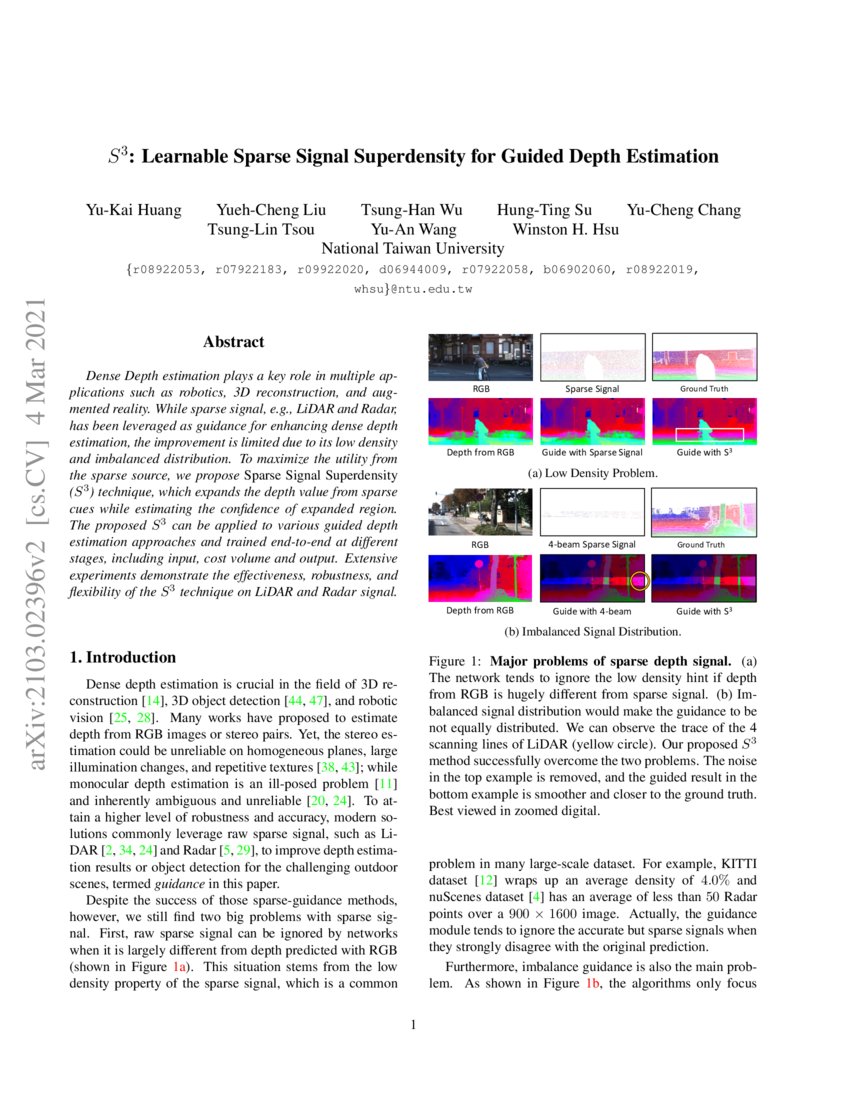 S^3: Learnable Sparse Signal Superdensity for Guided Depth Estimation | DeepAI