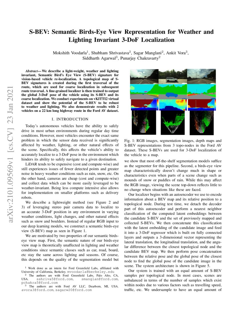 S Bev Semantic Birds Eye View Representation For Weather And Lighting Invariant 3 Dof