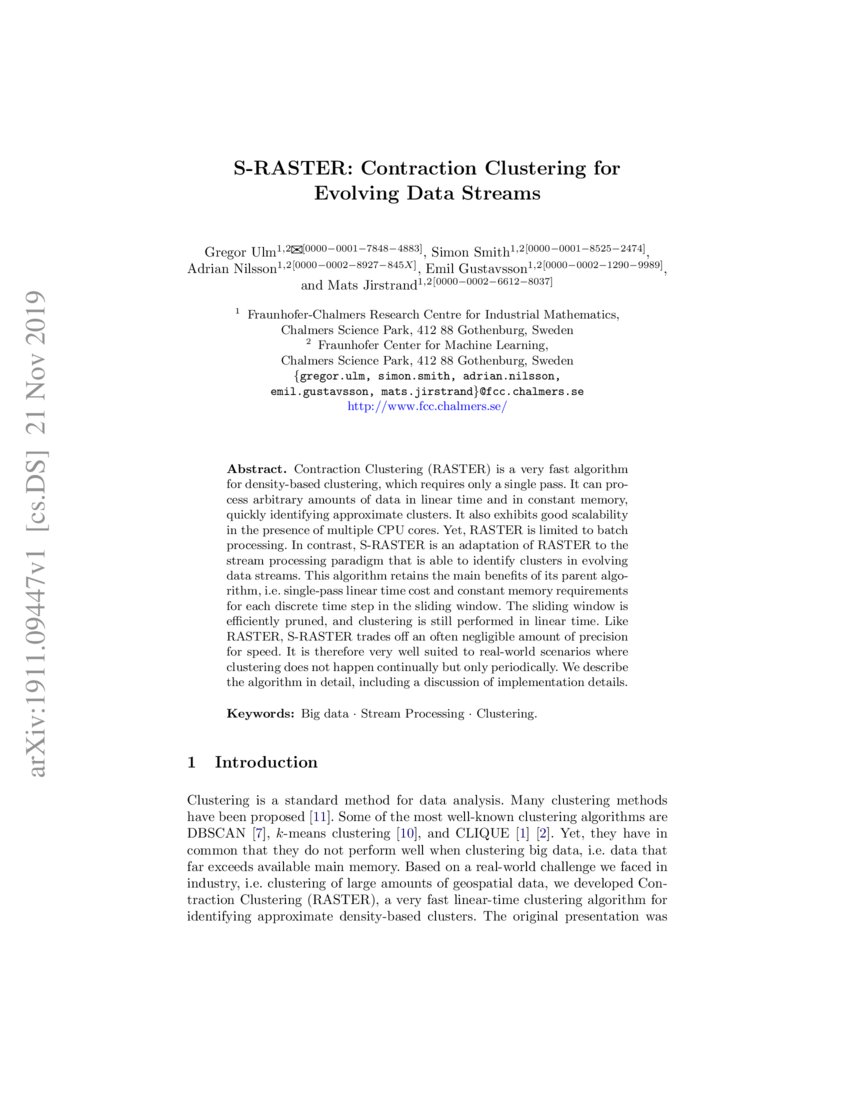 S Raster Contraction Clustering For Evolving Data Streams Deepai
