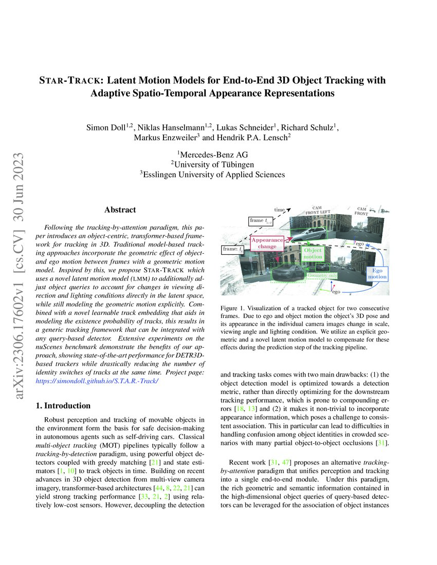 S T A R Track Latent Motion Models For End To End 3d Object Tracking