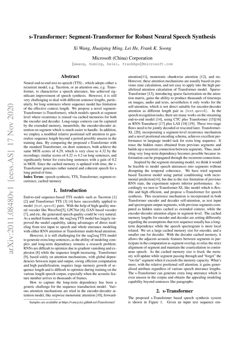s-Transformer: Segment-Transformer for Robust Neural Speech Synthesis ...