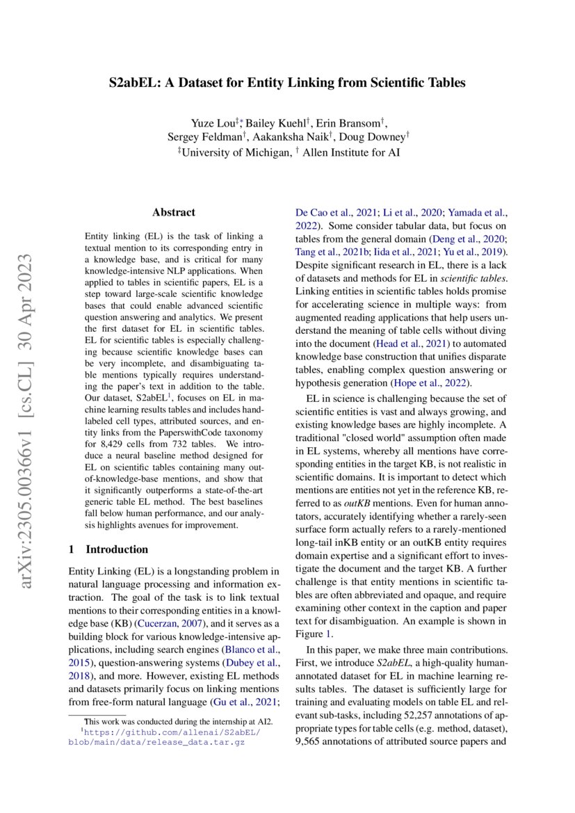 S2abEL: A Dataset for Entity Linking from Scientific Tables | DeepAI